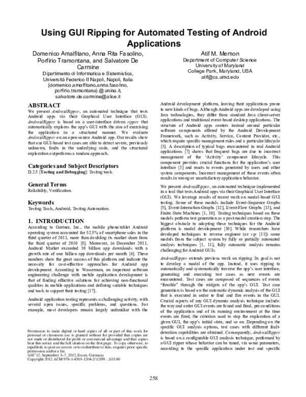 Pdf Using Gui Ripping For Automated Testing Of Android Applications