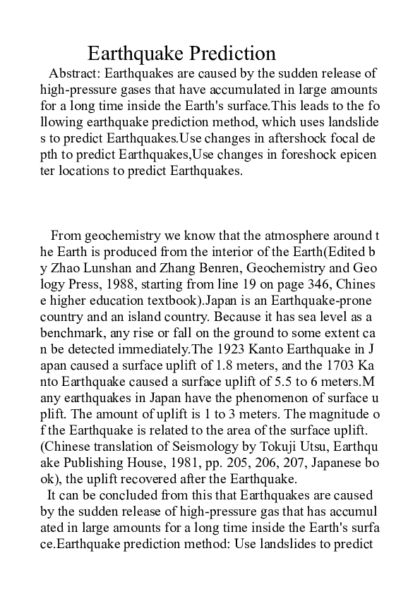 (DOC) Earthquake Prediction