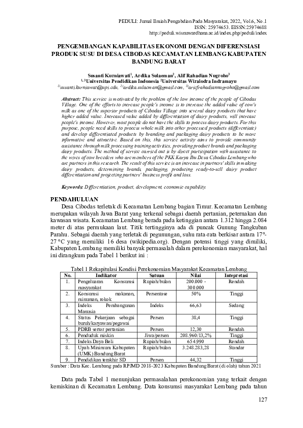 (PDF) Pengembangan Kapabilitas Ekonomi Dengan Diferensiasi Produk Susu ...