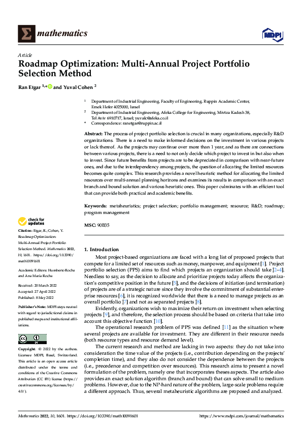 (PDF) Roadmap Optimization: Multi-Annual Project Portfolio Selection ... (PDF) Roadmap Optimization: Multi-Annual Project Portfolio Selection ...