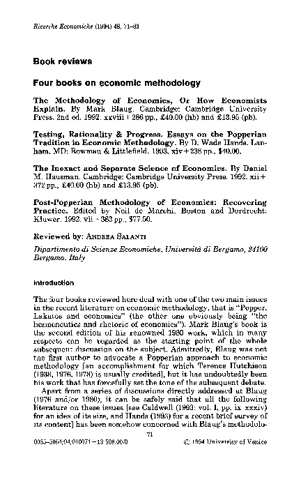 (PDF) Four books on economic methodology