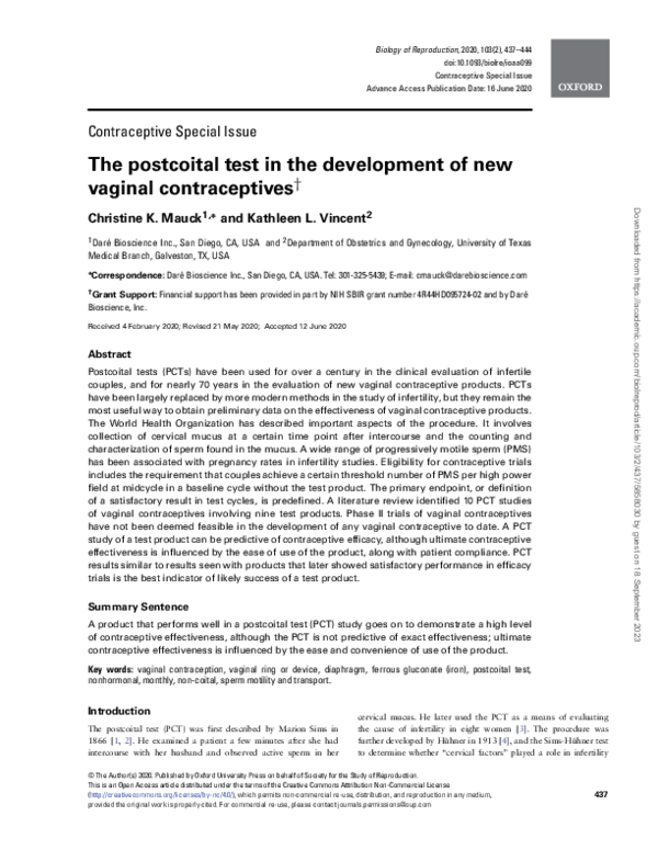 (PDF) The postcoital test in the development of new vaginal contraceptives†