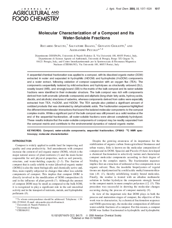 (PDF) Molecular Characterization of a Compost and Its Water-Soluble ...