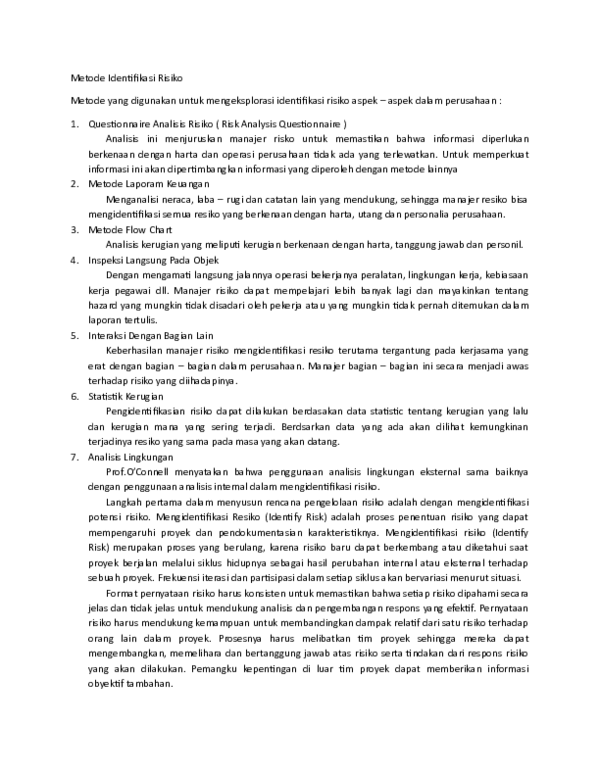 (DOC) Metode Identifikasi Risiko Metode yang digunakan untuk ...