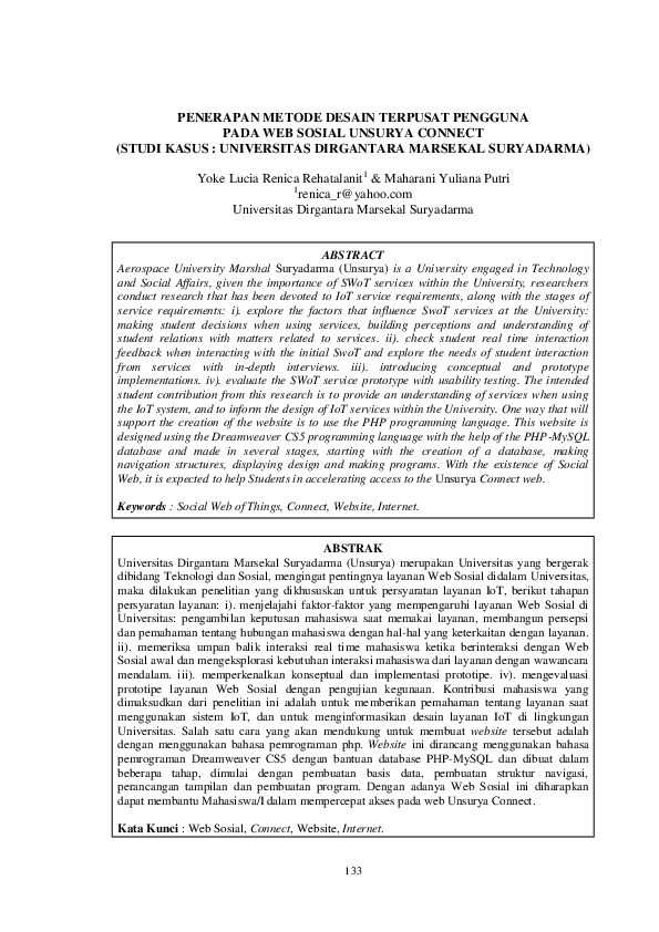 (PDF) Penerapan Metode Desain Terpusat Pengguna Pada Web Sosial Unsurya Connect (Studi Kasus ...