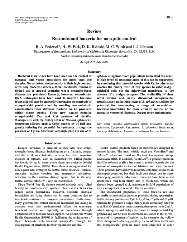 (PDF) Recombinant bacteria for mosquito control