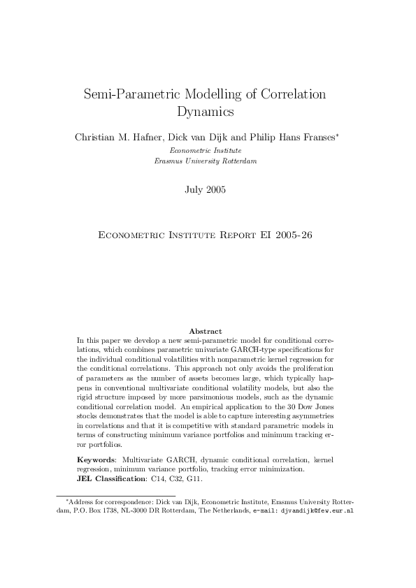 Pdf Semi Parametric Modelling Of Correlation Dynamics