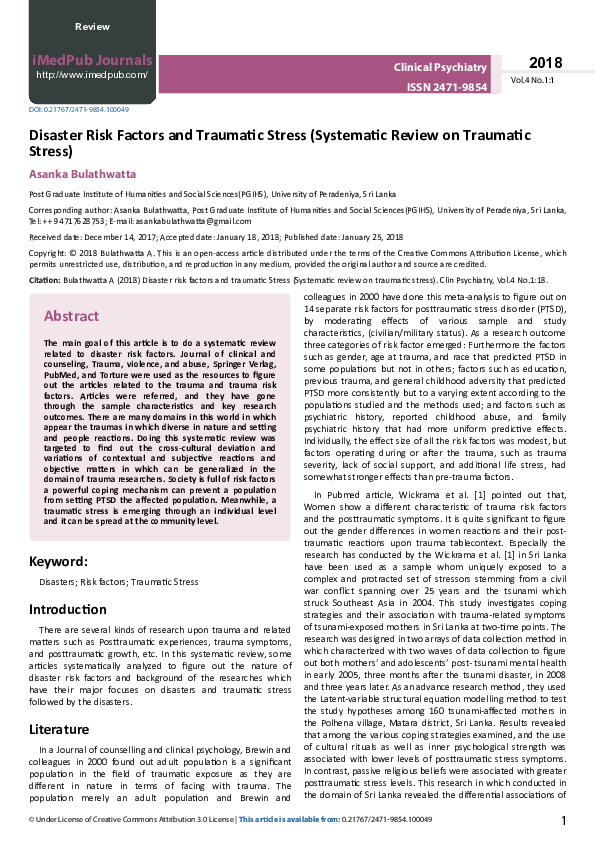 (PDF) Disaster Risk Factors and Traumatic Stress (Systematic Review on ...