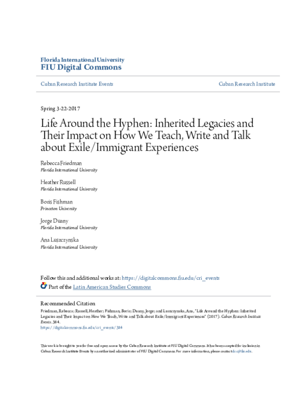(PDF) Life Around the Hyphen: Inherited Legacies and Their Impact on ...