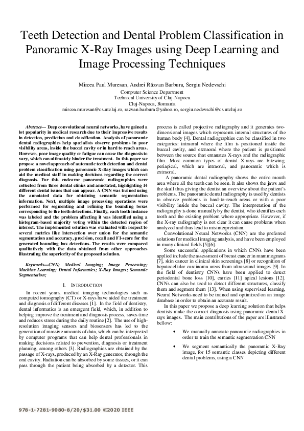 Pdf Teeth Detection And Dental Problem Classification In Panoramic X Ray Images Using Deep