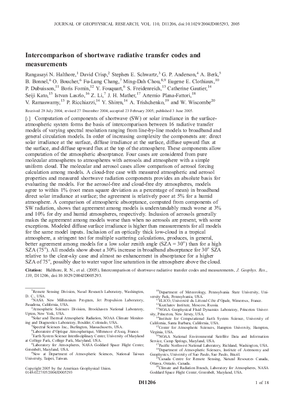 (PDF) Intercomparison of shortwave radiative transfer schemes in ...