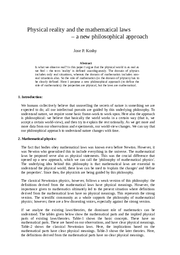 (PDF) Physical Reality and the Mathematical Laws a New Philosophical ...