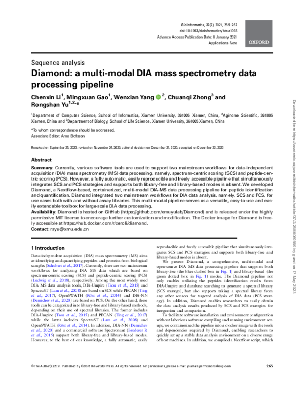 (PDF) Diamond: a multi-modal DIA mass spectrometry data processing pipeline