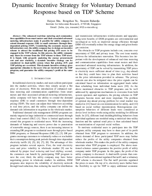 (PDF) Dynamic incentive strategy for voluntary demand response based on ...