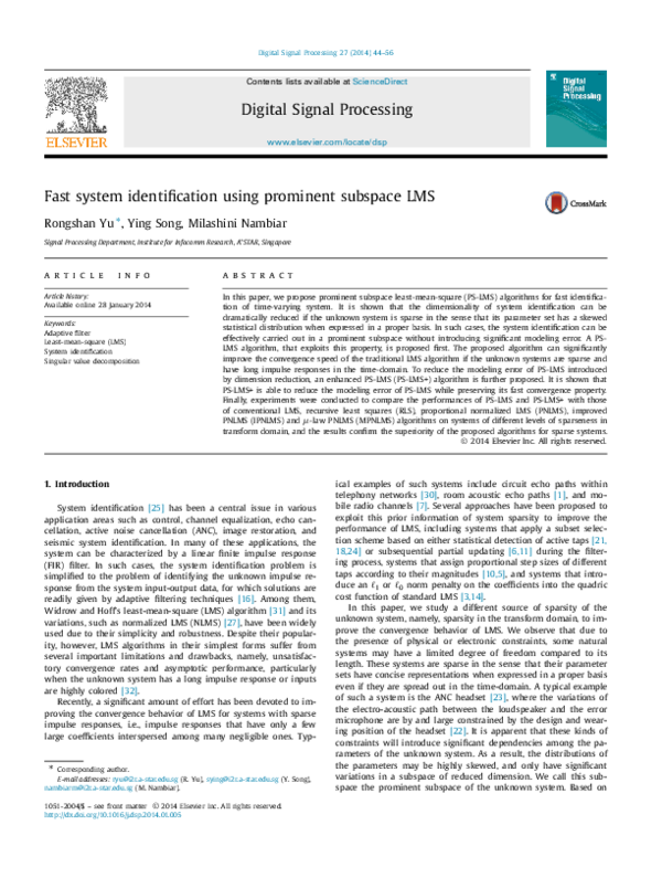 Pdf Fast System Identification Using Prominent Subspace Lms
