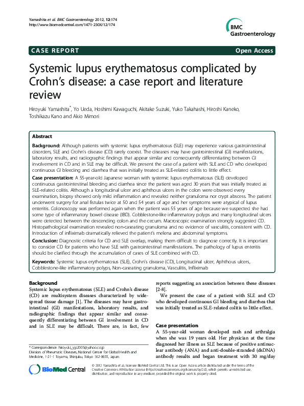 (PDF) Systemic lupus erythematosus complicated by Crohn’s disease: a case report and literature ...