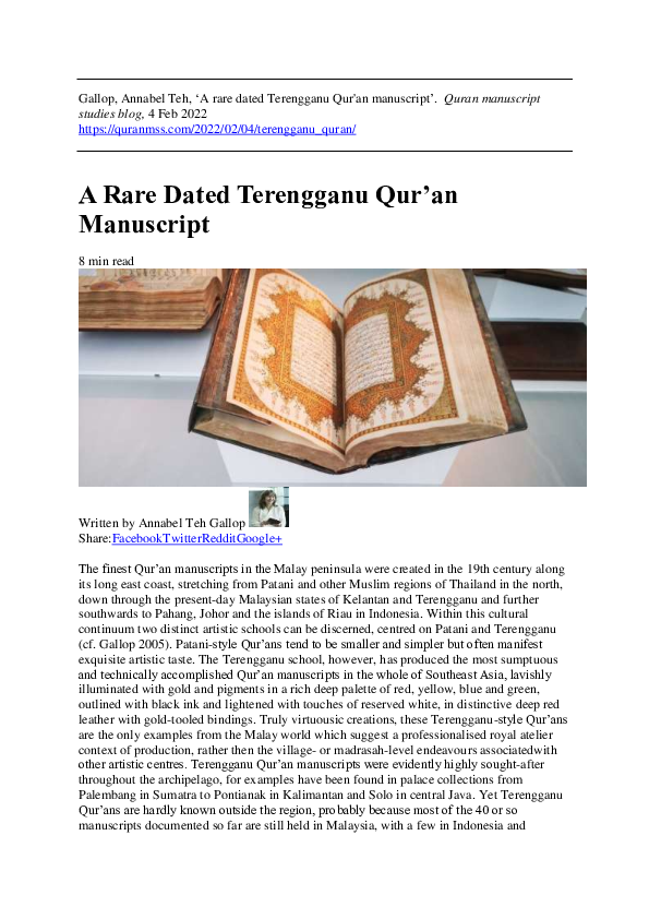 (PDF) A rare dated Terengganu Qur'an manuscript