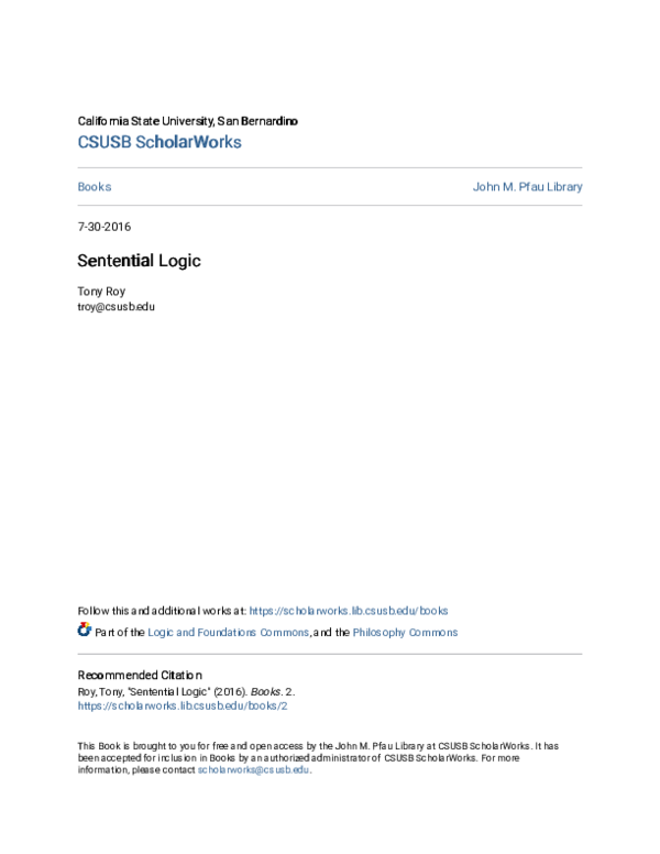 (PDF) Sentential Logic