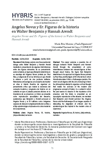 (PDF) Angelus Novus y Er. Figuras de la historia en Walter Benjamin y Hannah Arendt
