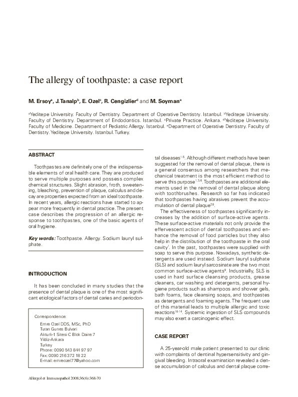 (PDF) The allergy of toothpaste: a case report | Mustafa ERSOY ...