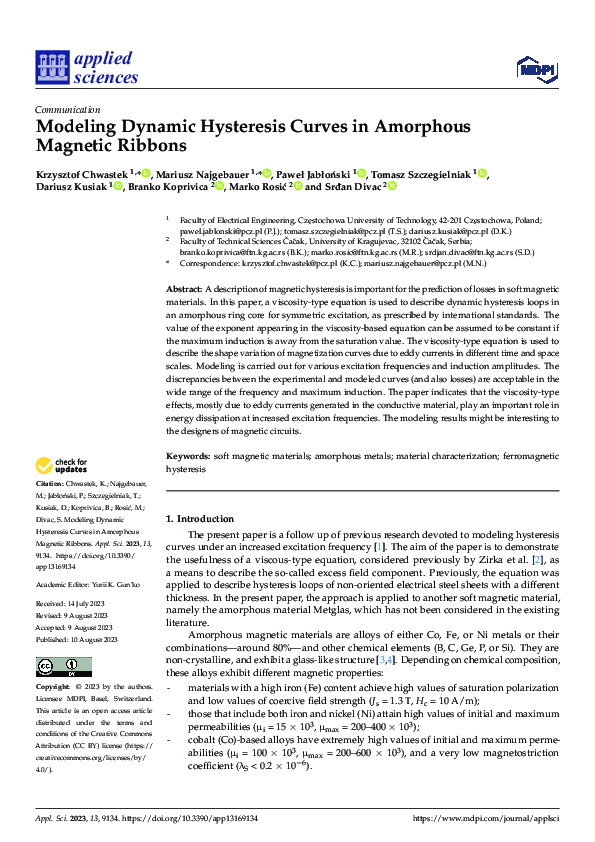 (PDF) Modeling Dynamic Hysteresis Curves in Amorphous Magnetic Ribbons | Dariusz Kusiak ...
