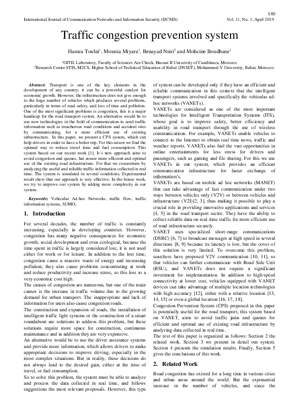 (PDF) Traffic congestion prevention system