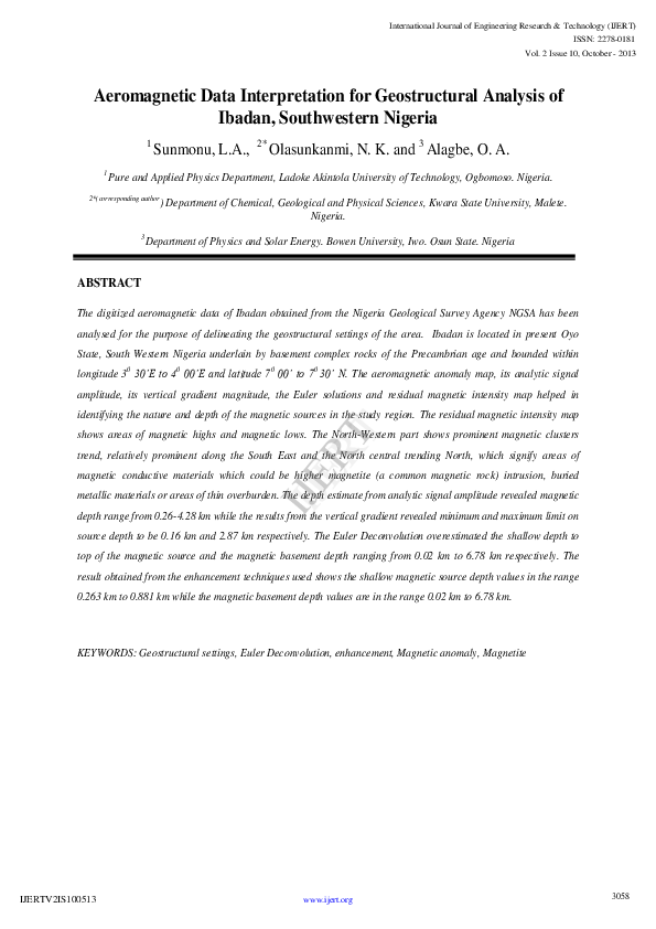 (PDF) Aeromagnetic Data Interpretation for Geostructural Analysis of ...