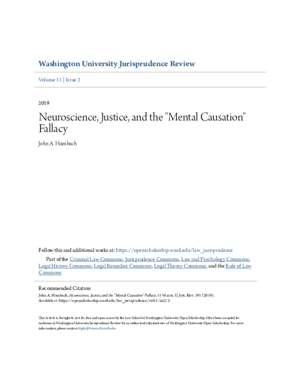 (PDF) Neuroscience Challenges Mental Causation in Law