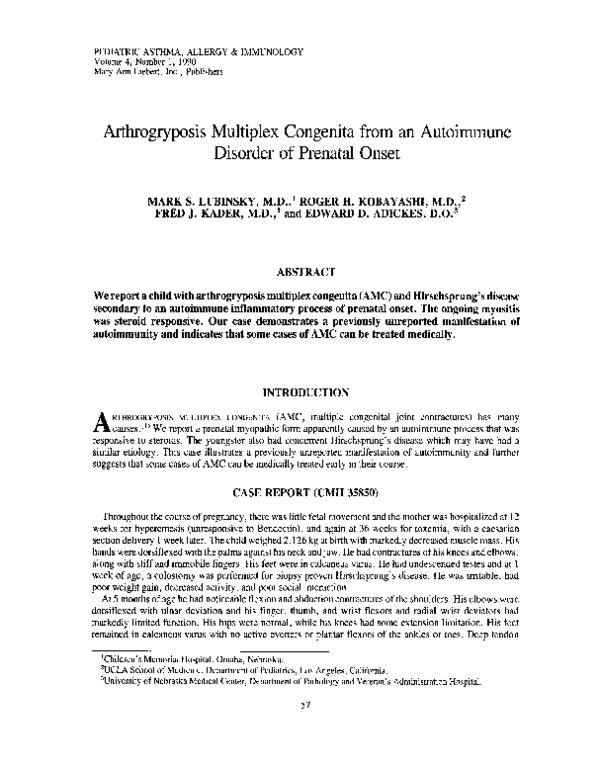 (PDF) Arthrogryposis Multiplex Congenita from an Autoimmune Disorder of ...