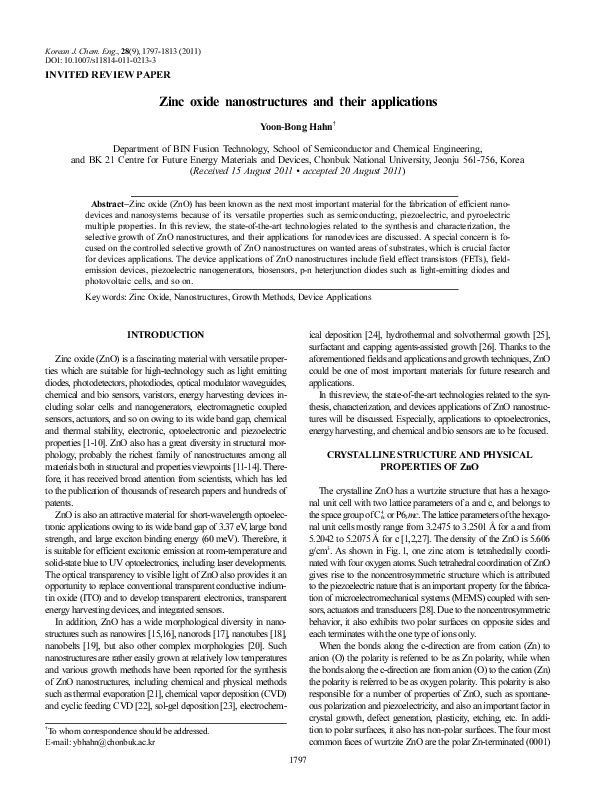 (PDF) Zinc oxide nanostructures and their applications