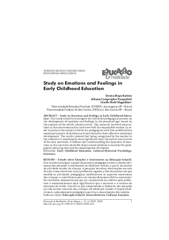 (PDF) Study on Emotions and Feelings in Early Childhood Education