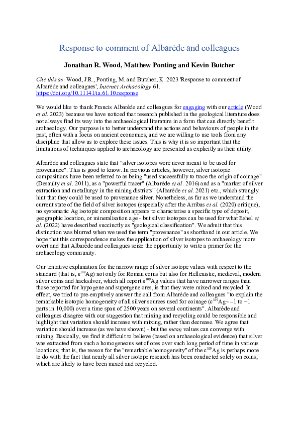 (DOC) Response to comment of Albarède and colleagues | Jonathan R Wood ...