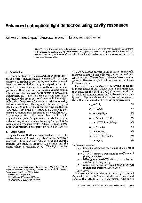 (PDF) Enhanced optooptical light deflection using cavity resonance