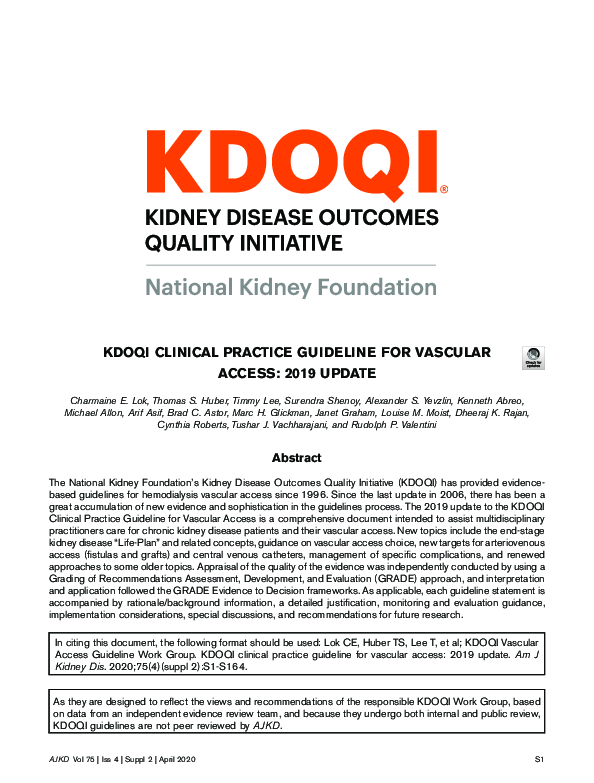 (PDF) KDOQI Clinical Practice Guideline for Vascular Access: 2019 Update