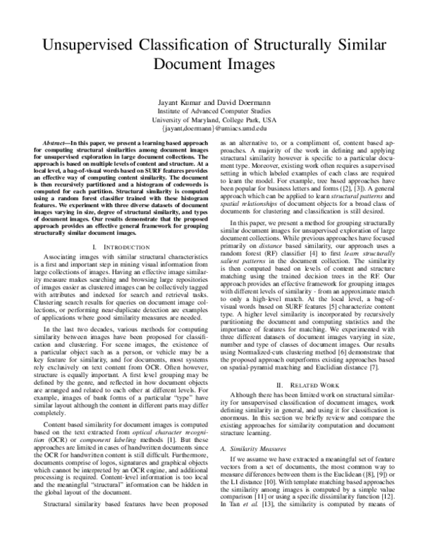 (PDF) Unsupervised Classification of Structurally Similar Document Images | Jayant KUMAR ...