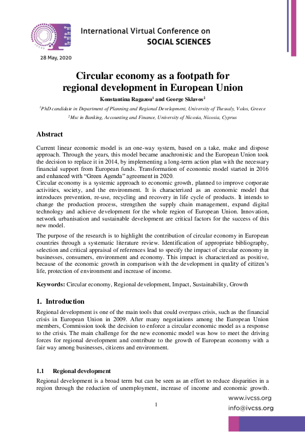 (PDF) Circular economy as a footpath for regional development in ...