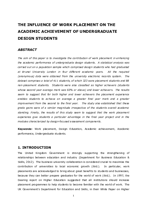 (PDF) The Influence of Work Placement on the Academic Achievement of ...