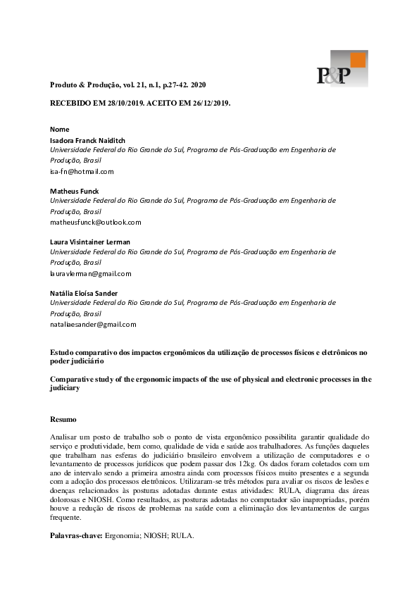 (PDF) Estudo Comparativo Dos Impactos Ergonômicos Da Utilização De ...