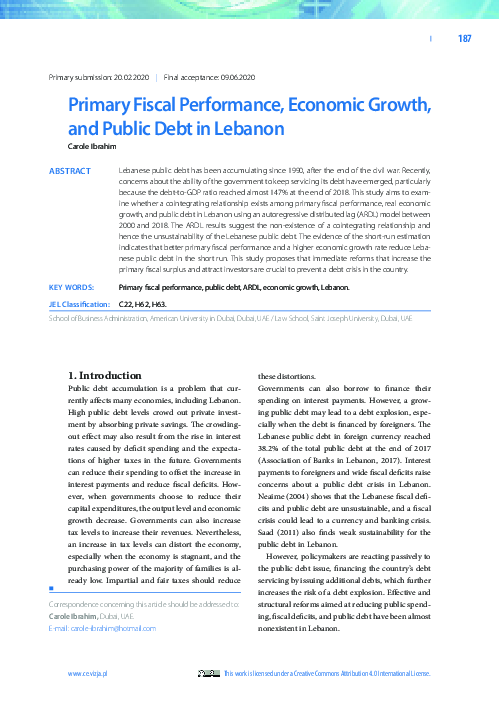 (PDF) Primary Fiscal Performance, Economic Growth, and Public Debt in ...