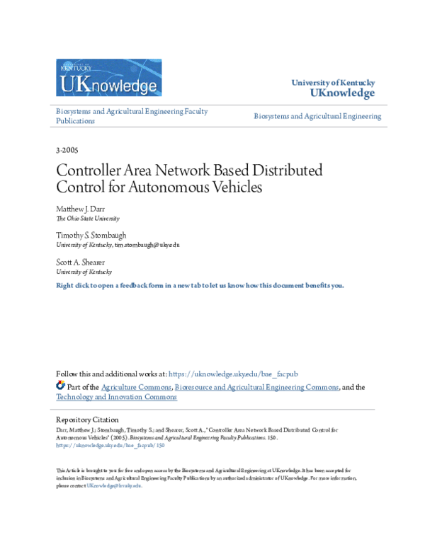 (PDF) Controller Area Network Based Distributed Control for Autonomous Vehicles | Scott Shearer ...
