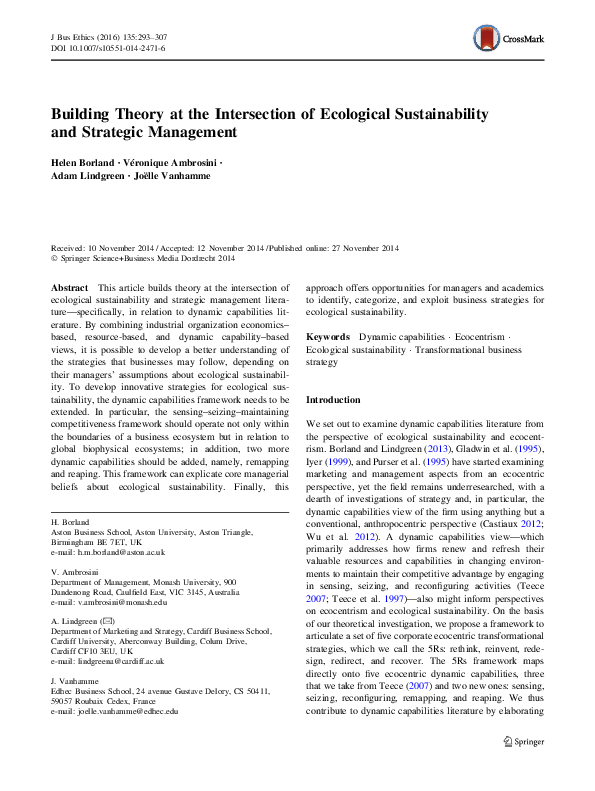 (PDF) Building Theory at the Intersection of Ecological Sustainability ...