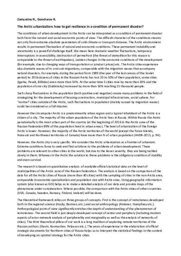(PDF) The Arctic urbanization: how to get resilience in a condition of ...