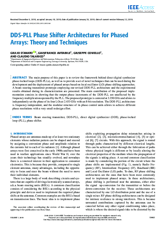 (PDF) DDS-PLL Phase Shifter Architectures for Phased Arrays: Theory and ...