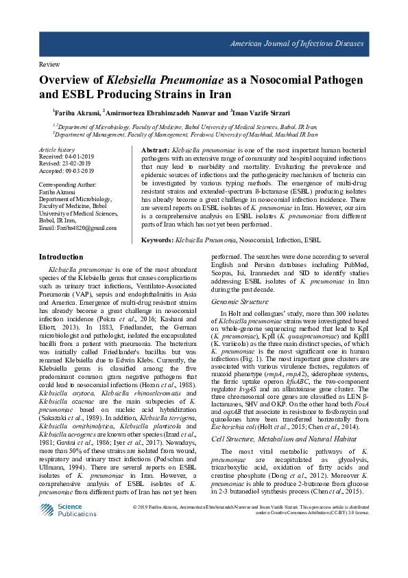 (PDF) Overview of Klebsiella Pneumoniae as a Nosocomial Pathogen and ...