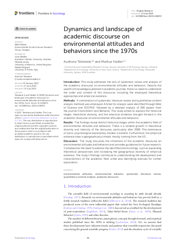 (PDF) Dynamics and landscape of academic discourse on environmental ...