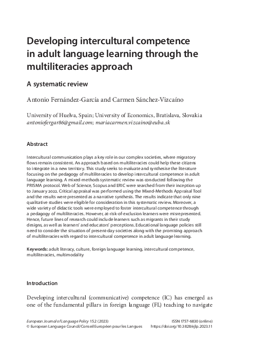 (PDF) Developing intercultural competence in adult language learning through the multiliteracies ...