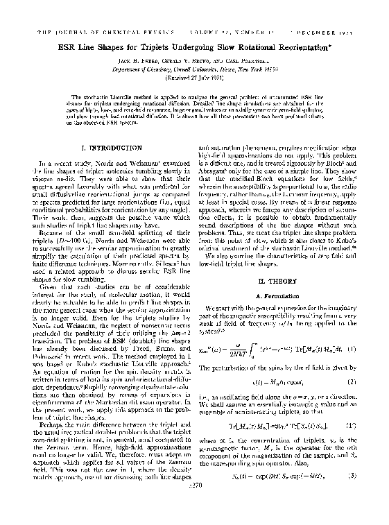 (PDF) ESR Line Shapes for Triplets Undergoing Slow Rotational ...