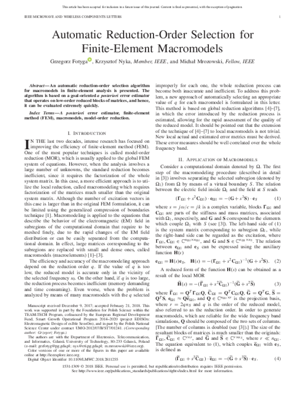 (PDF) Automatic Reduction-Order Selection for Finite-Element Macromodels