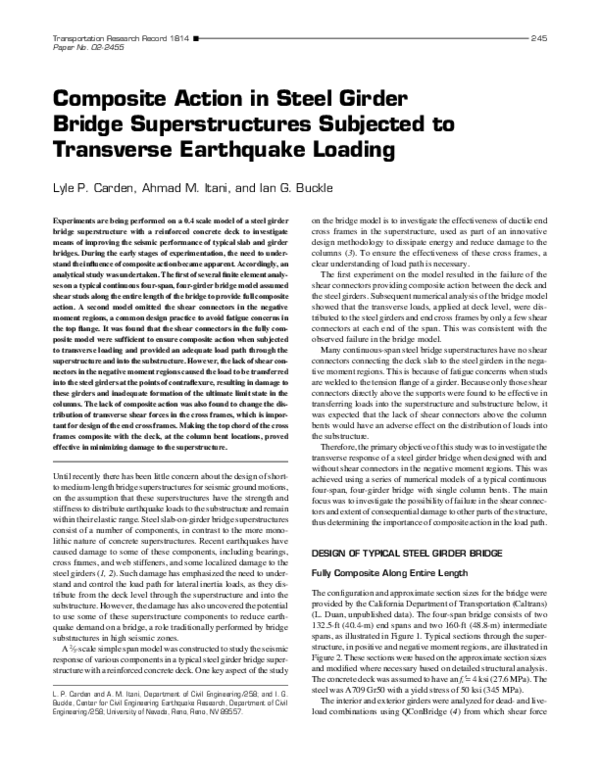 (PDF) Composite Action in Steel Girder Bridge Superstructures Subjected ...
