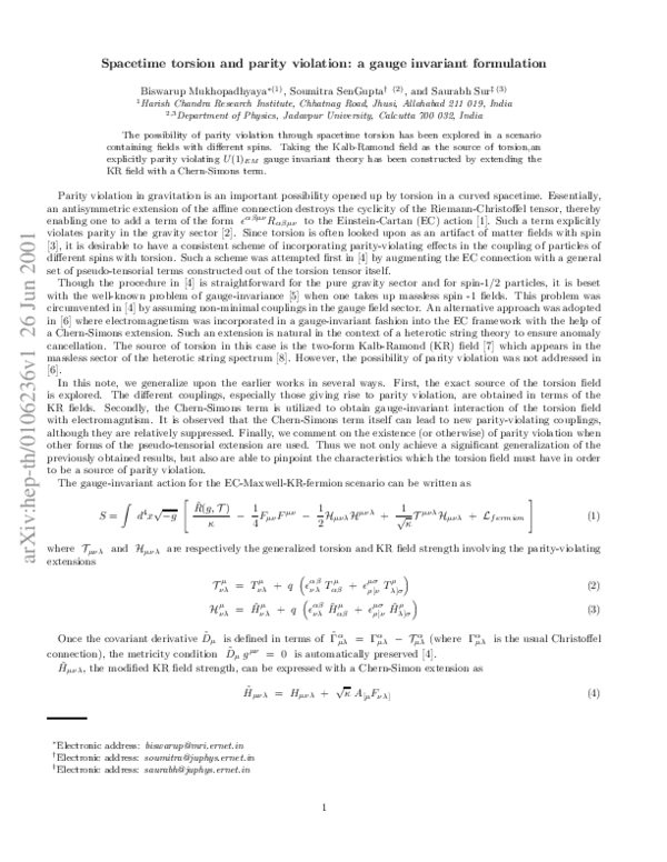 (PDF) Space–Time Torsion and Parity Violation: A Gauge-Invariant ...